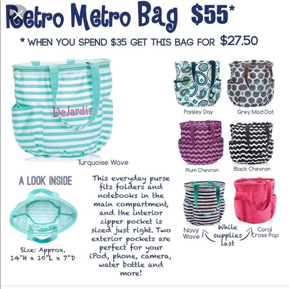 thirty-one | Bags | Thirty One Retro Metro Tote Bag Turquoise Wave ...